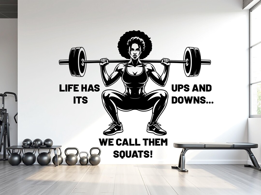 Squat Girl Gym Wall Decal Girl Power Fitness Quote Decor Workout Art ...