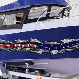 USA Flag Boat Wrap, American Pride Boat Vinyl, US Flag Ripped Metal ...