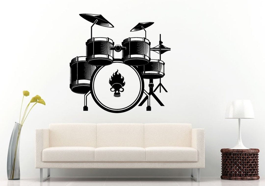 Musical Drums Drum Set With Flaming Skull Head in the Kick Drum Tool ...