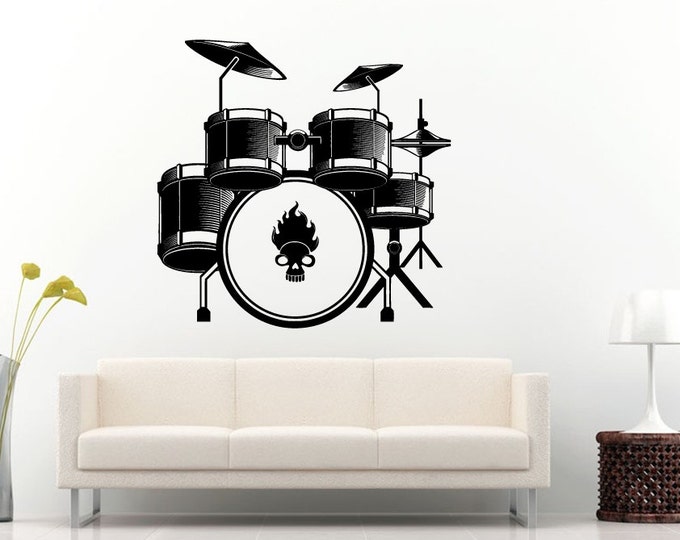 Musical Drums Drum Set With Flaming Skull Head in the Kick - Etsy