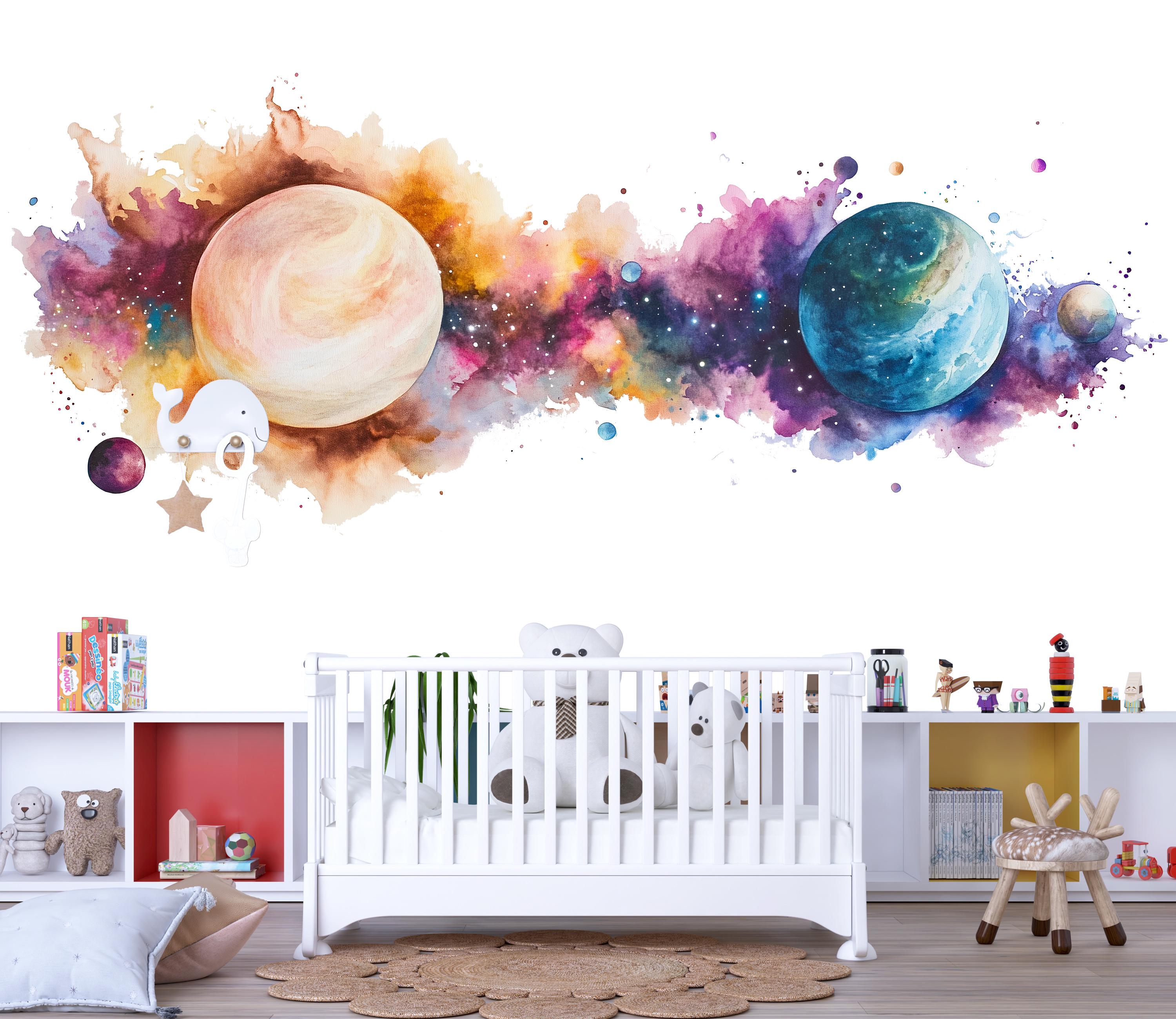 Watercolor Galaxy Planets Wall Decal | Kids Space Room Sticker ...