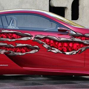Skulls Ripped Metal Tribal Car Wrap, 3D Skulls Car Sticker, Skulls Car ...