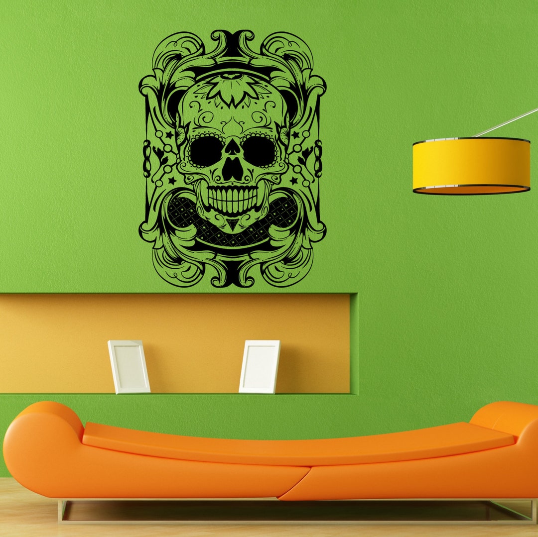 Floral Skull Skeletal Skeleton Wall Sticker Vinyl Mural Decal Home ...