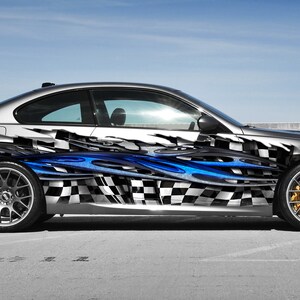 Racing Flag Car Side Wrap, Checkered Flag Street Racing Car Vinyl ...