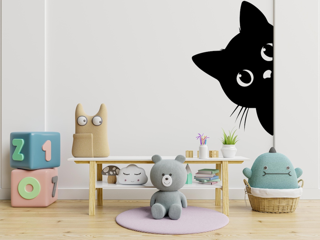 Peeking Cat Wall Art Decal, Cat Wall Decals, Gift for Kids, Grooming ...
