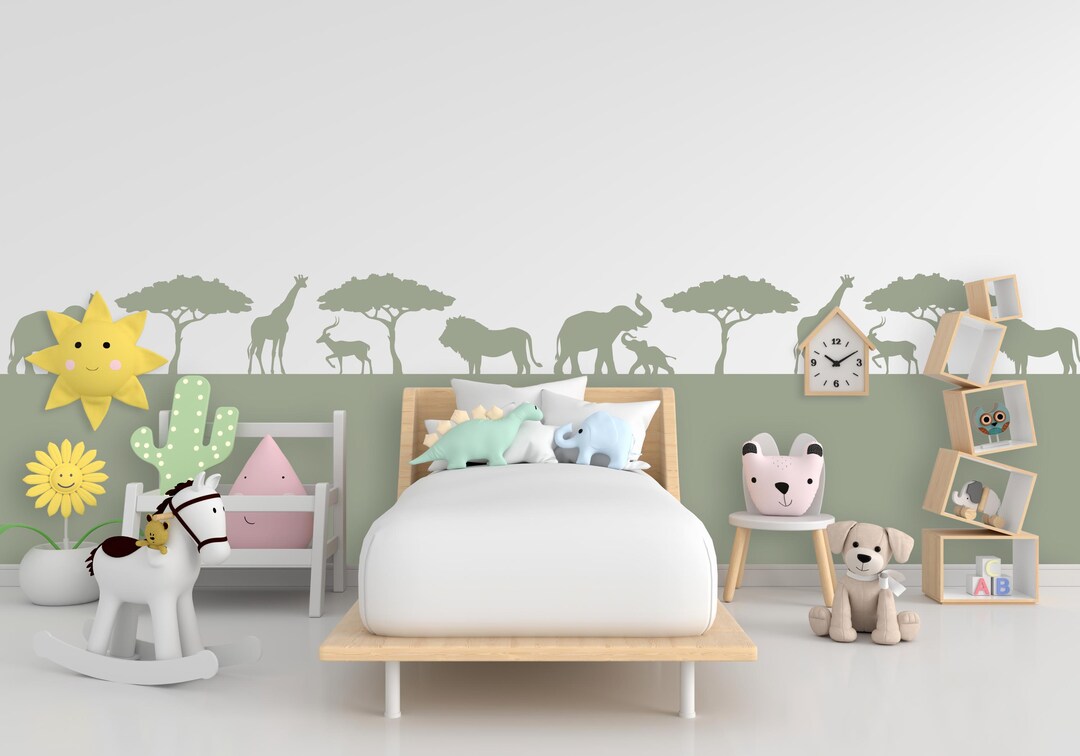 Safari Animals Wall Border Wall Decal, Scallop Decals, Savannah Wall ...