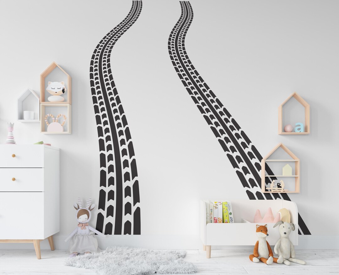 Tire Track Wall Decal Highway Vinyl Sticker Tire Marks Track Wall Decor ...