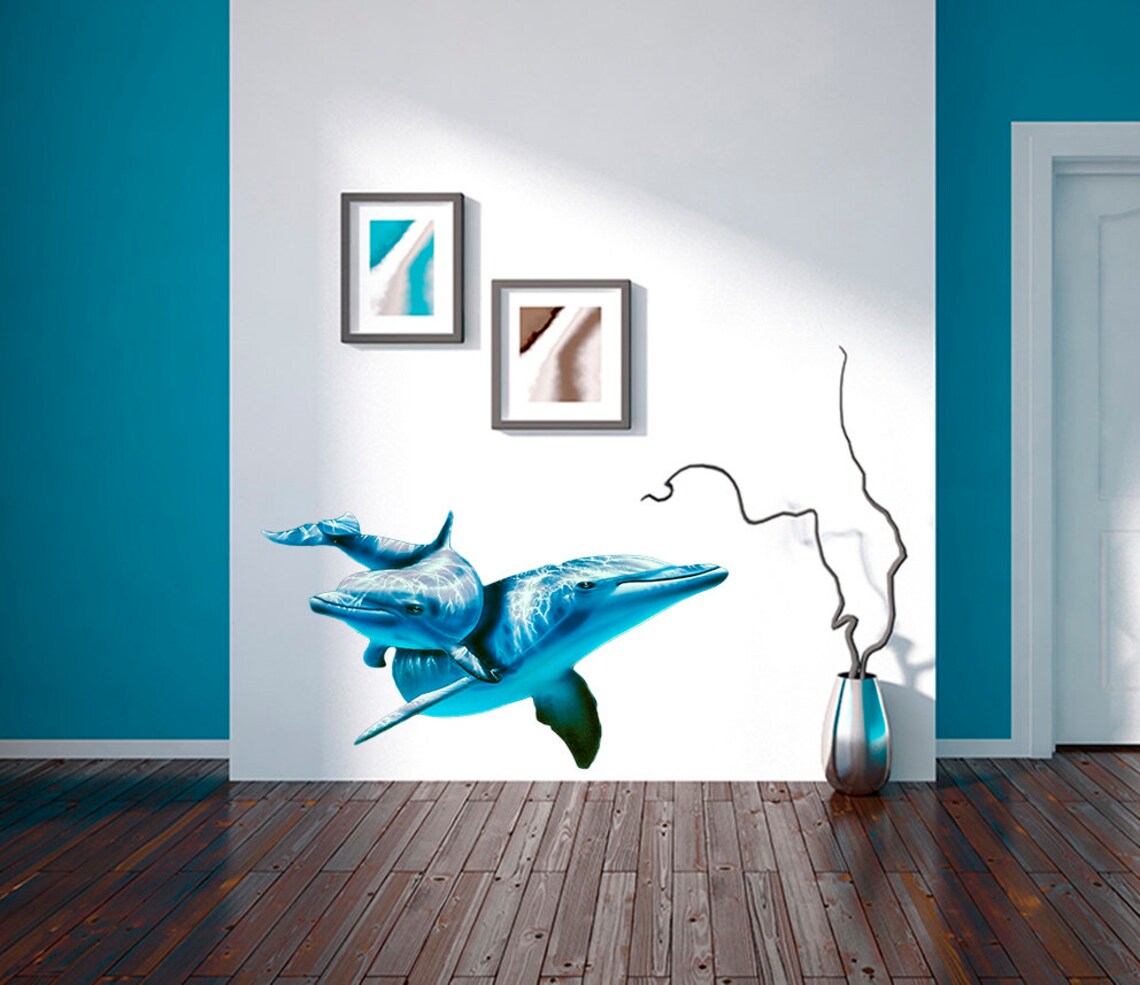 3D Dolphins Wall Decal, 3D Dolphins Wall Sticker, 3D Dolphins Wall ...