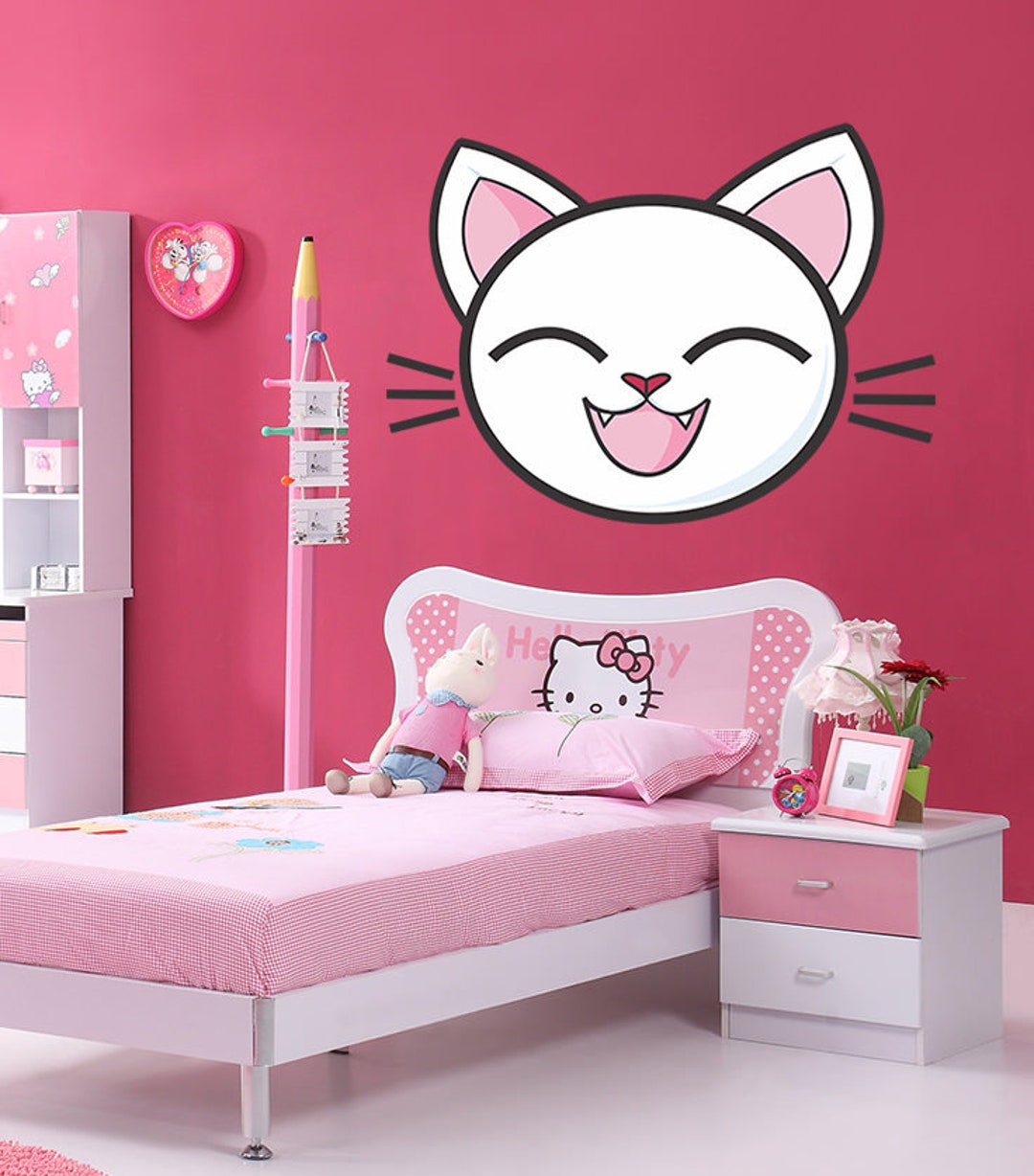 Anime Cat Decal, Anime Cat Sticker, Anime Cat Wall Decor - Etsy