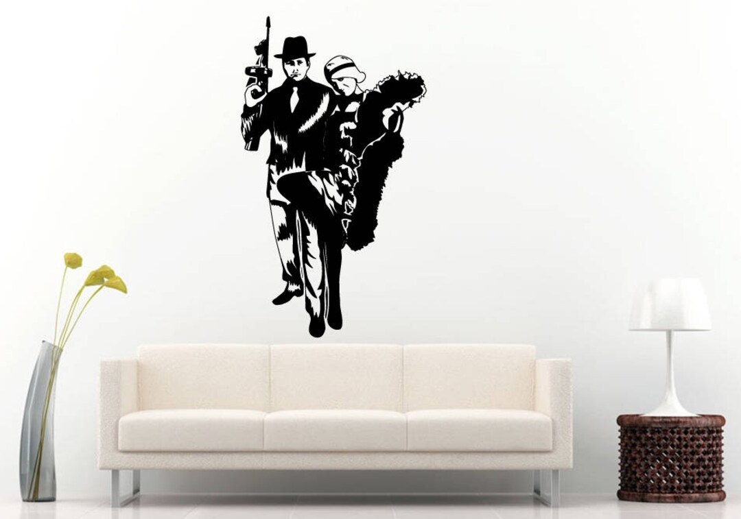 Mafia Couple Gangster Chicago Machine Gun Wall Sticker Decal Vinyl ...