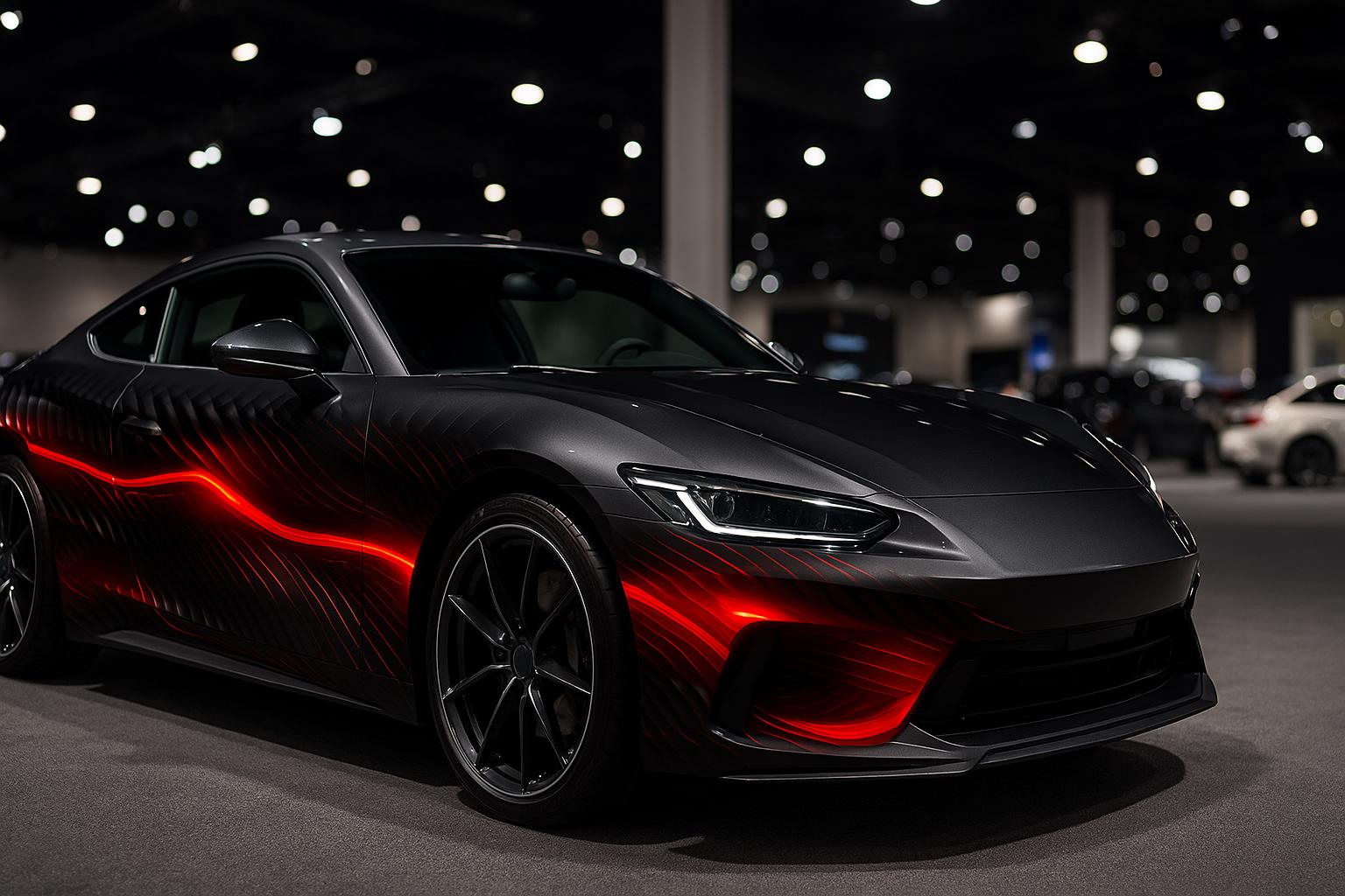 Futuristic Red Neon Car Wrap | Black Matte Sports Car Vinyl | Custom ...