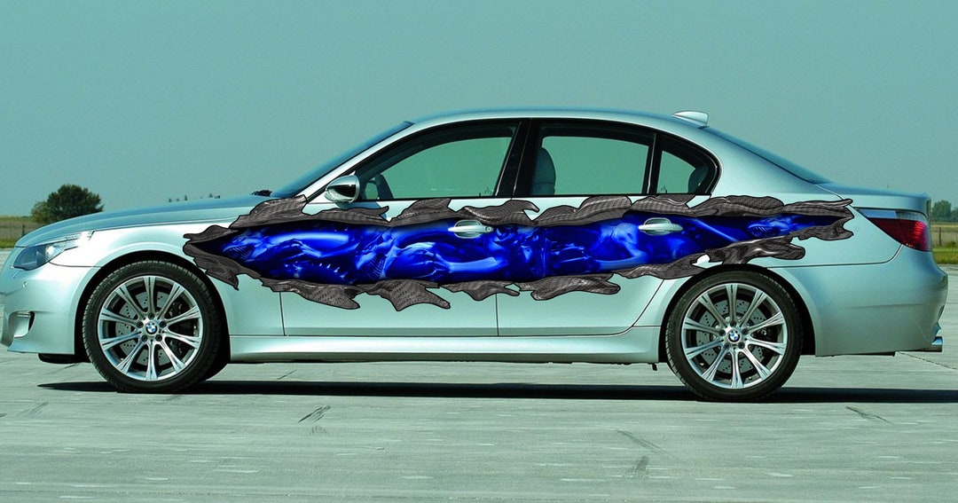 Tribal Dragon Ripped Metal Car Decal, 3D Tribal Dragon Car Wrap, 3D ...