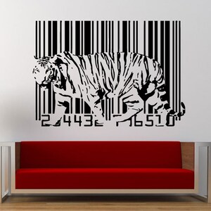 Tiger Jungle Animal Cat Bar Code Wall Decal Sticker Vinyl Mural Leaving ...