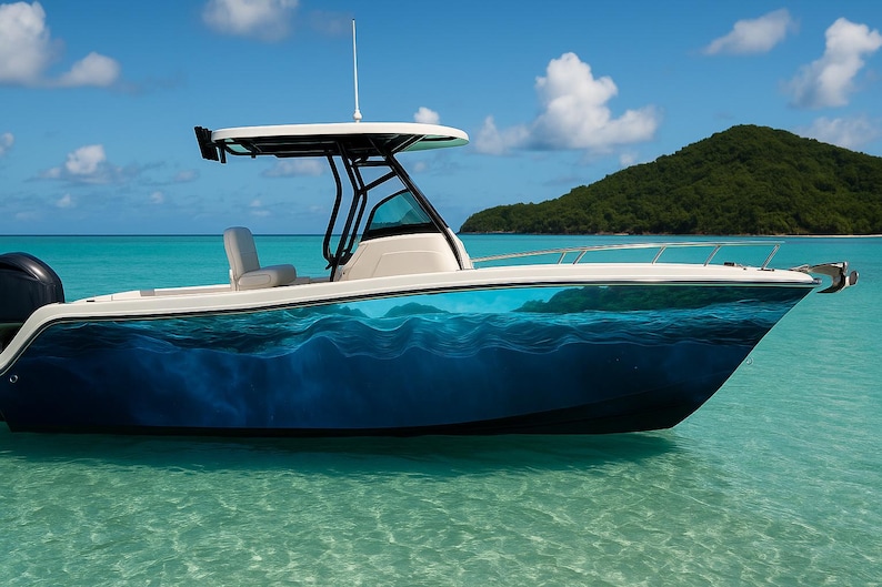 Deep Ocean Blue Boat Wrap – Marine Vinyl Yacht Wrap | Underwater Wave ...