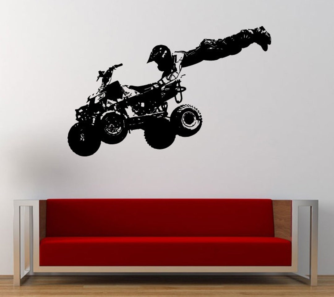 Atv Quad Bike Dirt Stunt Racing Wall Graphic Decal Sticker Vinyl Mural ...