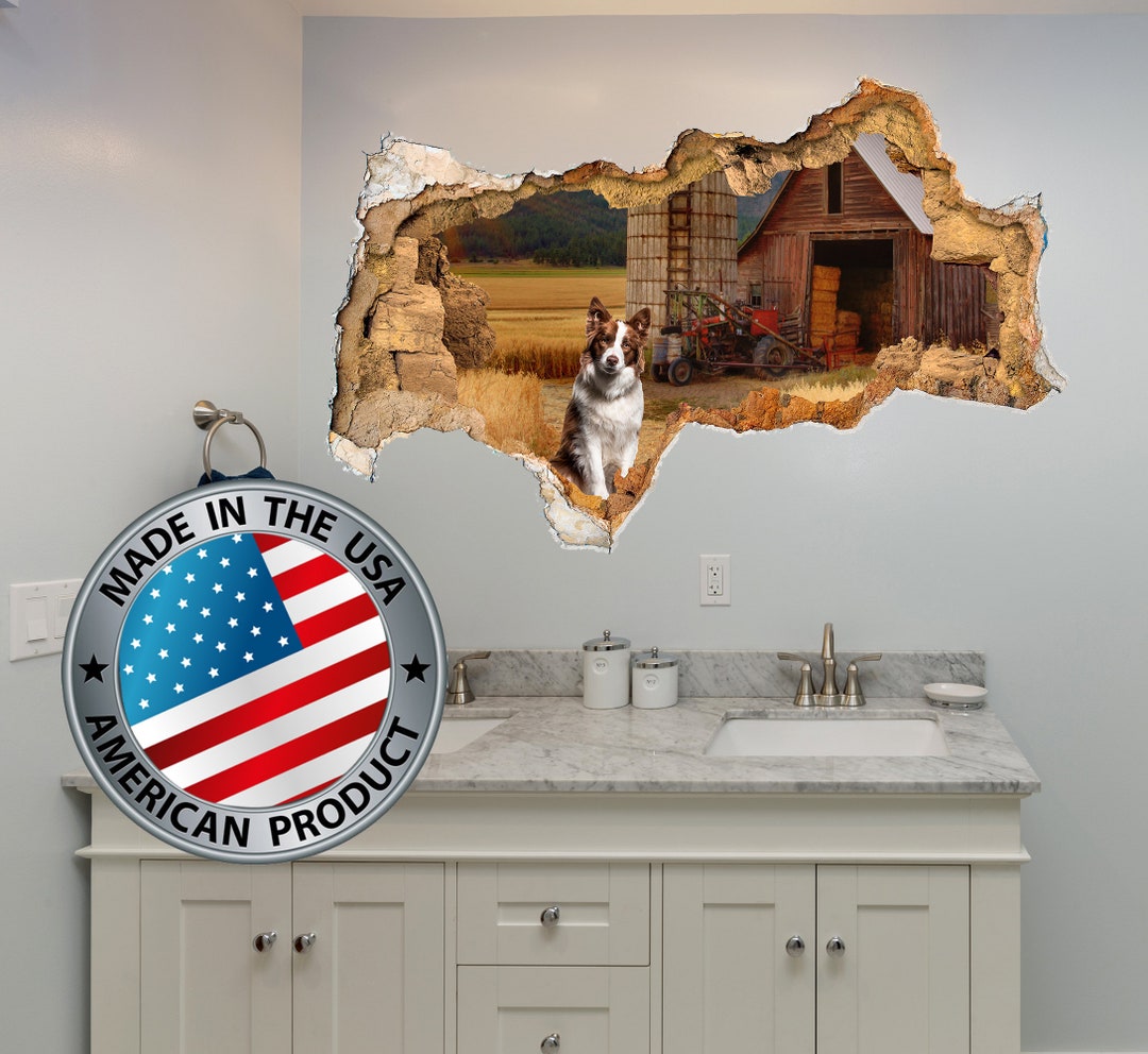 3D Dog Wall Decal. Large Wall Mural Removable Farm House. Cottage Style ...