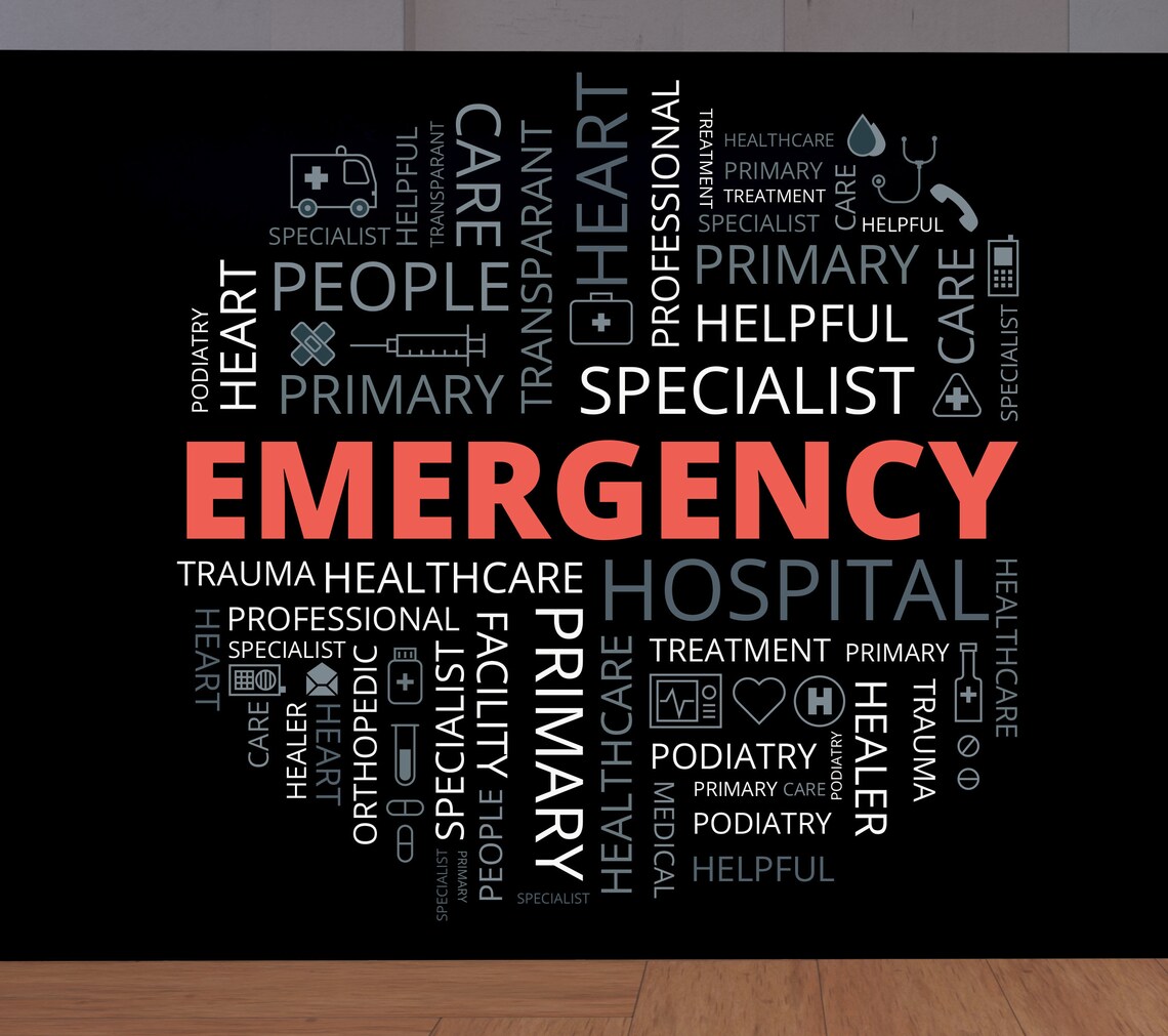 Emergency Hospital Healthcare Vinyl Wall Decal, Health Wellness Words ...