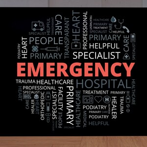 Emergency Hospital Healthcare Vinyl Wall Decal, Health Wellness Words ...