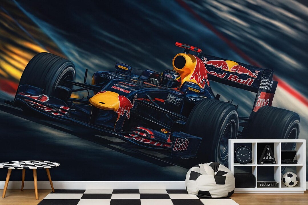 Formula 1 Racing Car 3D Wallpaper for Boys Bedroom | Sports Car Wall ...