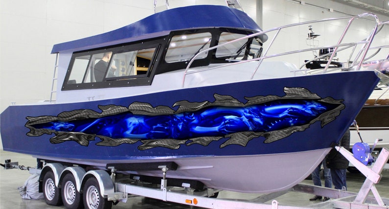 3D Dragons Boat Ripped Metal Graphics, Full Color Yacht Vinyl Sticker ...