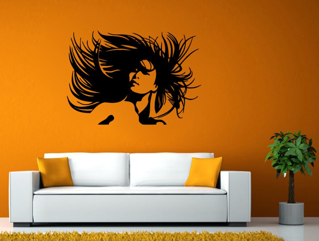 Big Hair Whip Woman Girl Beauty Hair Salon Shop Room Wall Sticker Decal Vinyl Mural Decor Art