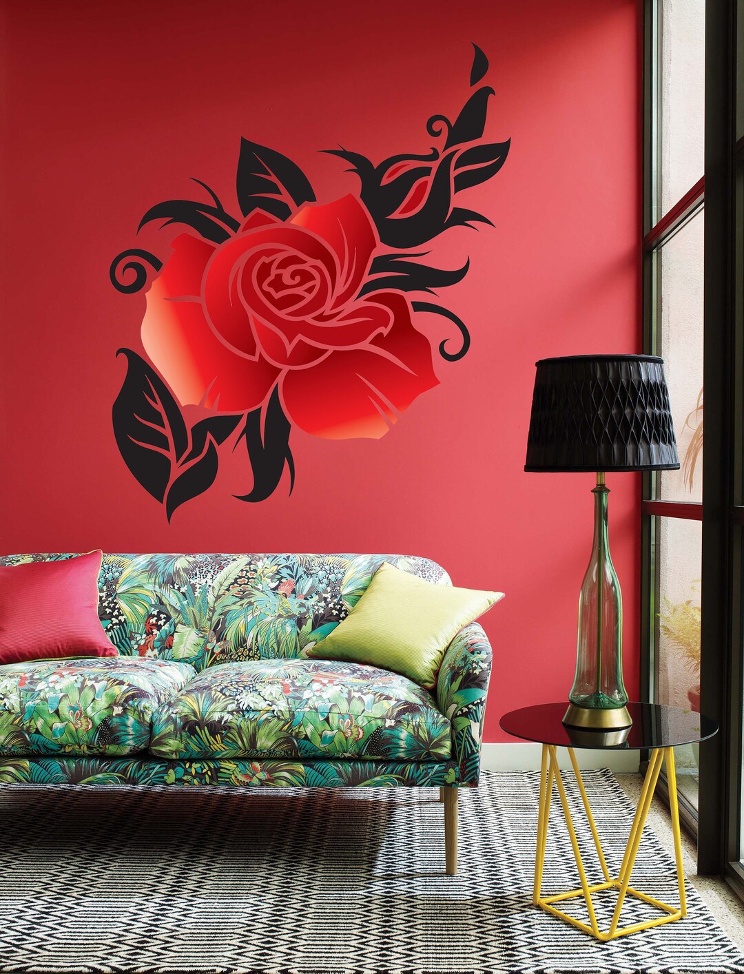 Red Rose Wall Decal, Red Rose Wall Sticker, Red Rose Wall Decor - Etsy