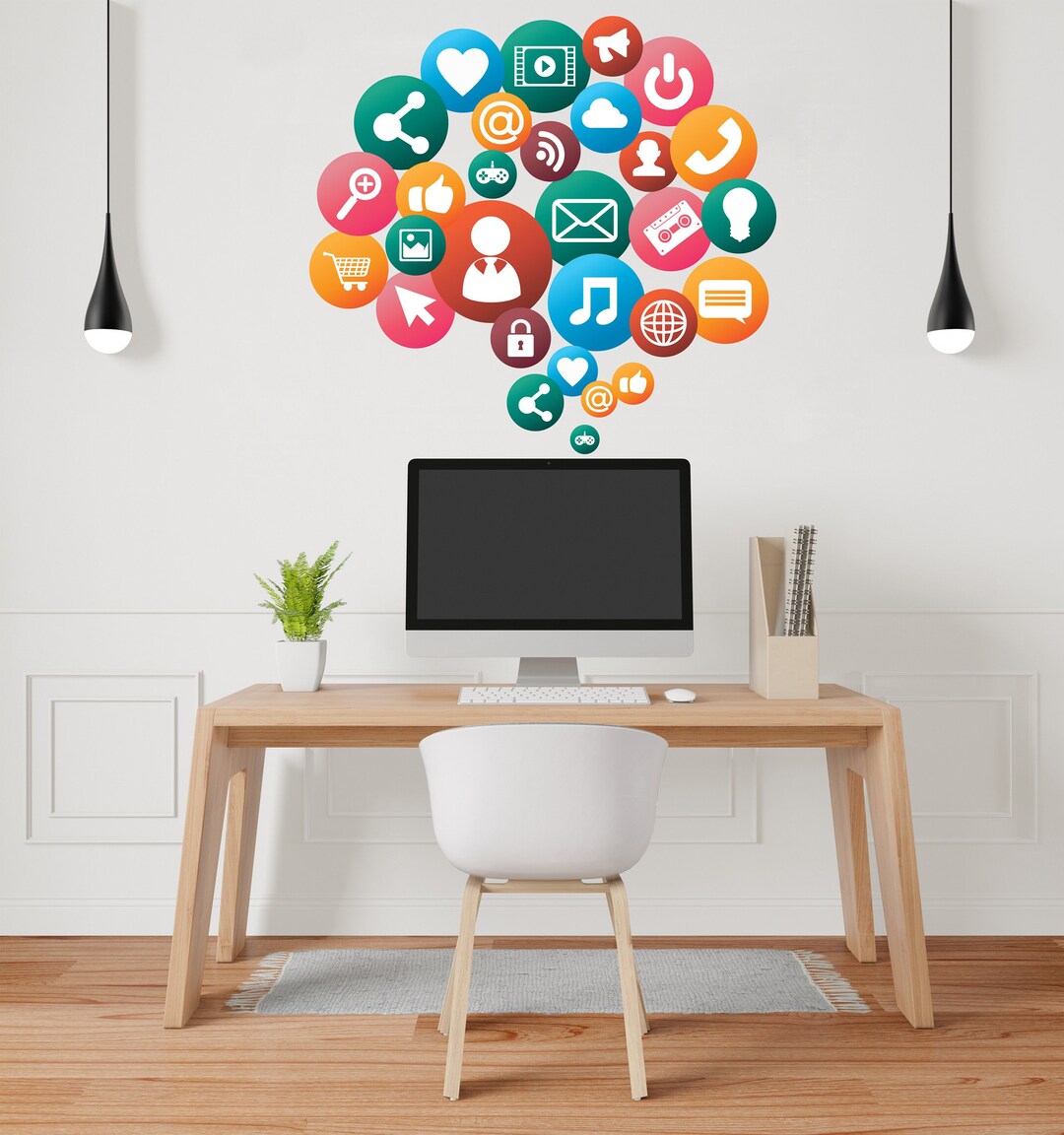 Social Media Wall Art Decal, Digital Media Office Wall Decor ...