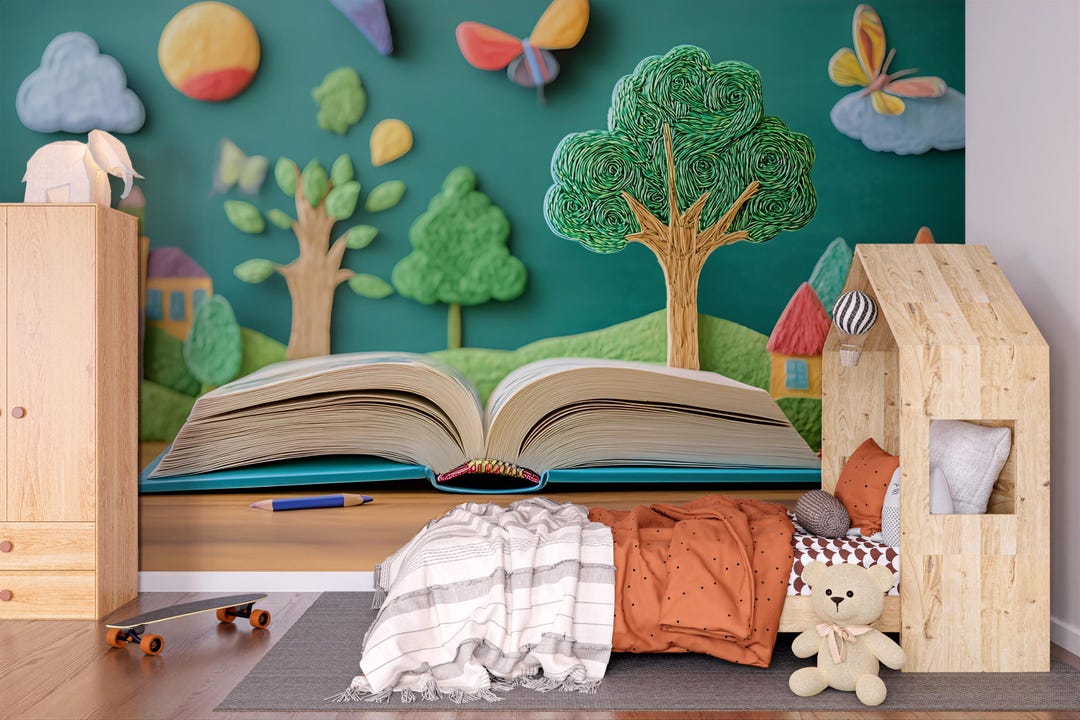 Open Book Wall Mural for Kids – Storybook Peel and Stick Wallpaper ...