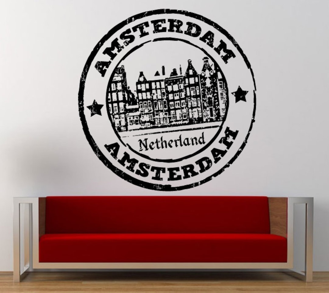 Amsterdam Netherlands Stamp Wall Decal Sticker Vinyl Mural Leaving ...