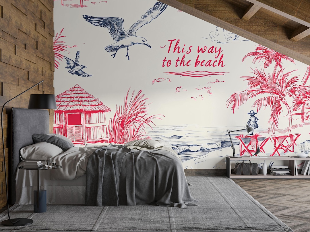Beach House Wallpaper • Stylish Ocean Wall Mural • Tropical Coastal ...