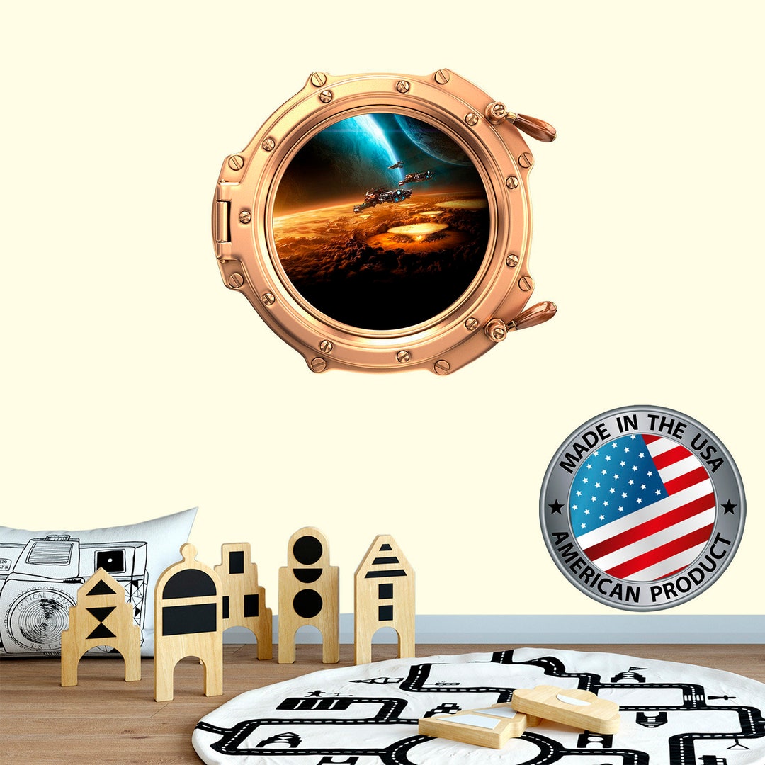 Satellite Porthole Window Sticker Boy Bedroom. 3D Porhole Wall Decal ...
