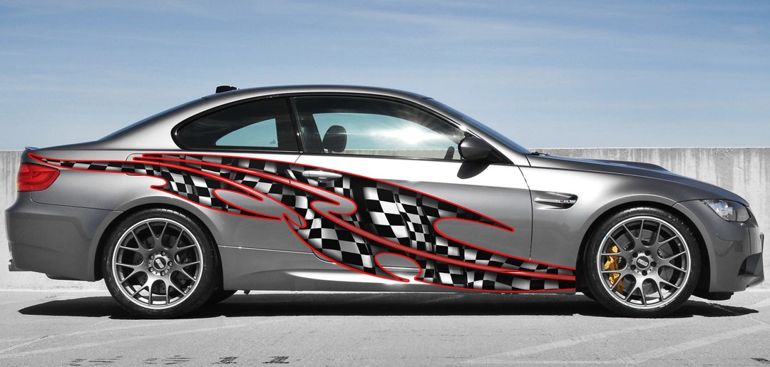 Checkered Flag Car Wrap, Checkered Flag Car Decal, Checkered Car ...