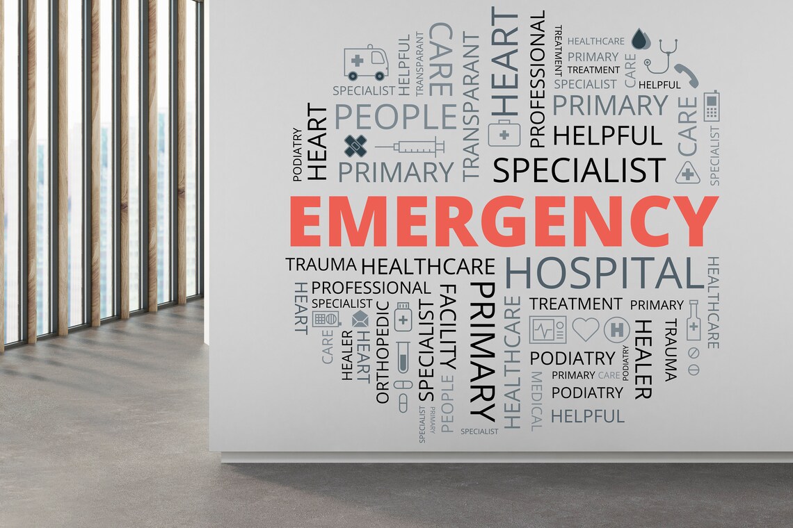 Emergency Hospital Healthcare Vinyl Wall Decal, Health Wellness Words ...