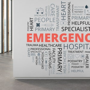 Emergency Hospital Healthcare Vinyl Wall Decal, Health Wellness Words ...