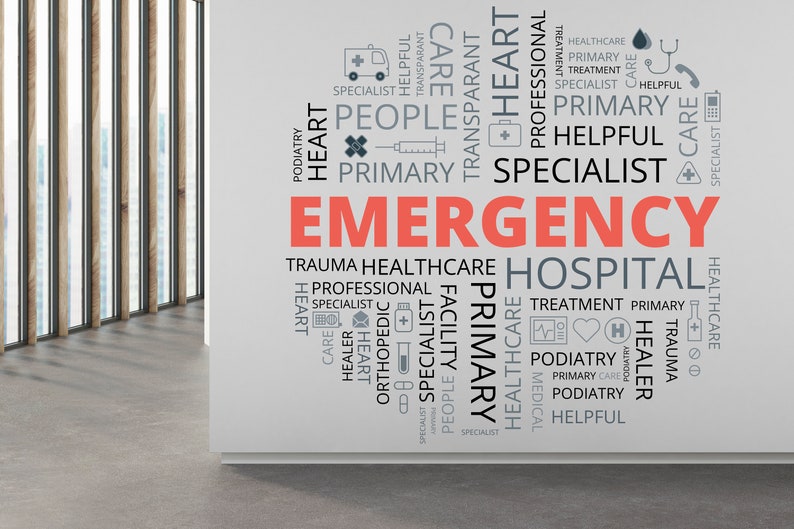 Emergency Hospital Healthcare Vinyl Wall Decal, Health Wellness Words ...