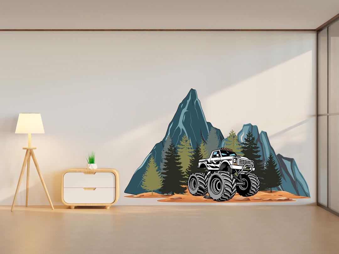 Monster Truck Wall Decal Truck Wall Sticker Car Art Truck Wall Vinyl Wall Decal Truck Lover Room ...