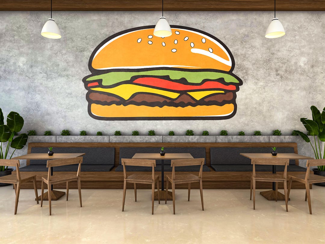 Burger Wall Decal, Cartoon Burger Wall Art, Fast Food Wall Sticker ...