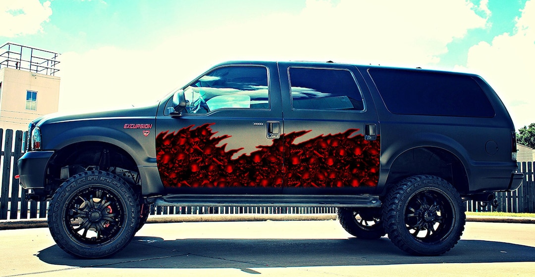 Full Color Car Side Graphics, 3D Scull Car Graphic Decal, Sculls Car ...