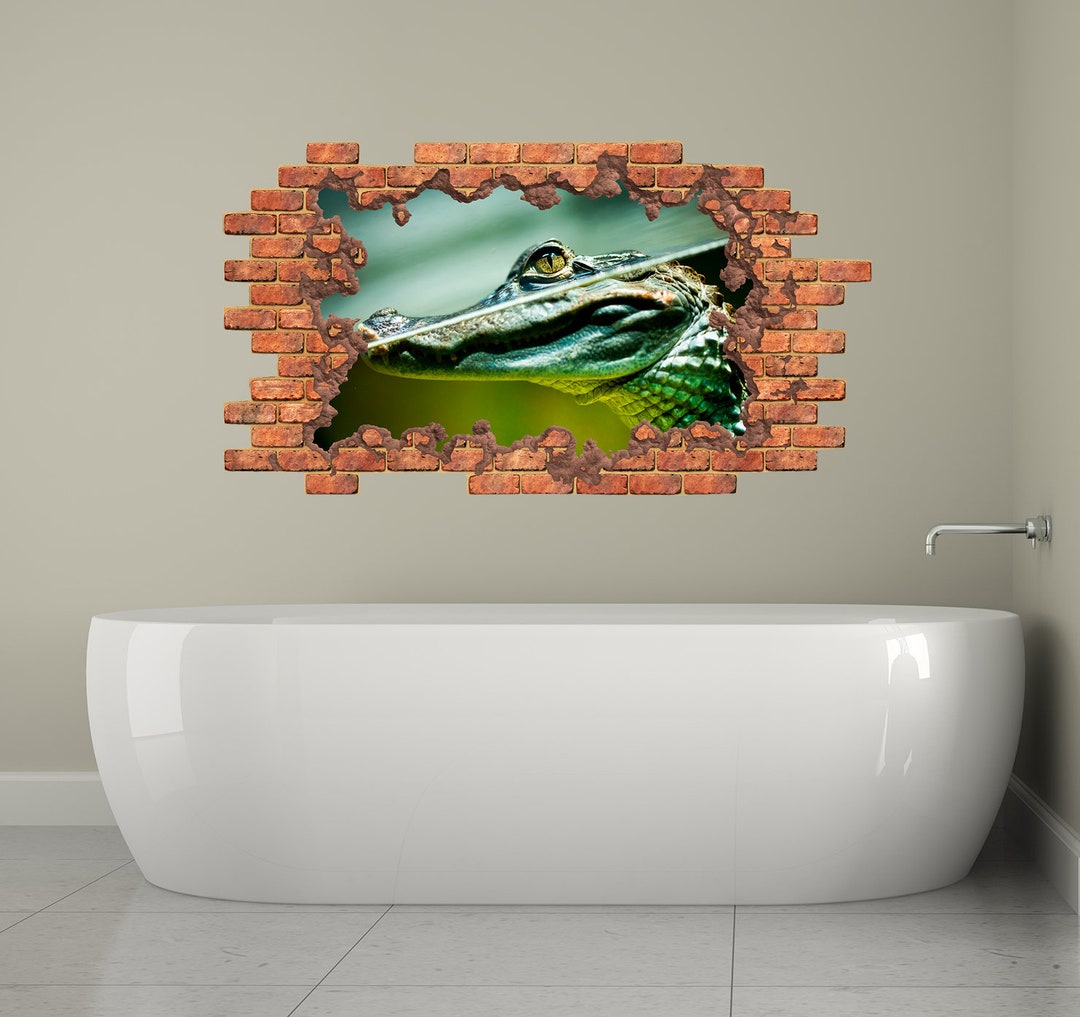 Crocodile Wall Decal 3D Effect Mural. Hole in the Wall Sticker ...