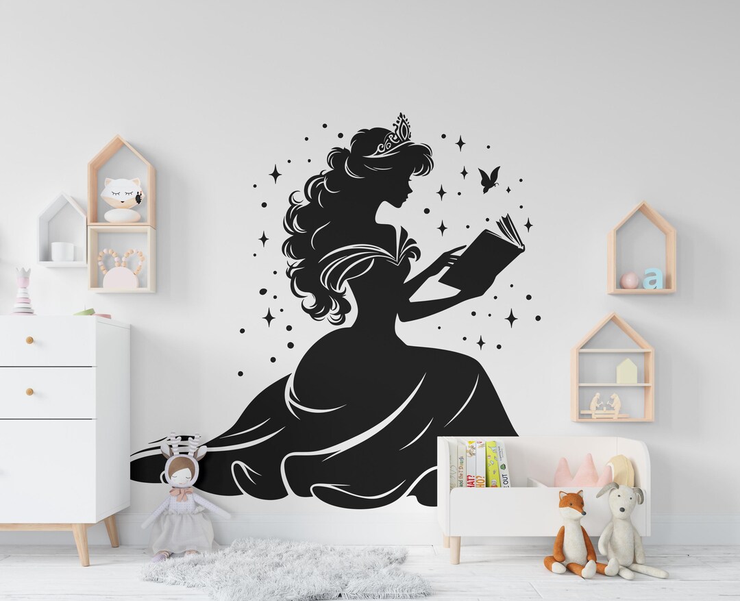 Princess Reading a Book Wall Decal Reading Books Magic Wall Decal Vinyl ...