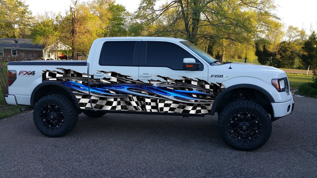 3D Racing Flag Car Decal Car Graphic, Checkered Flag Car Vinyl Side ...