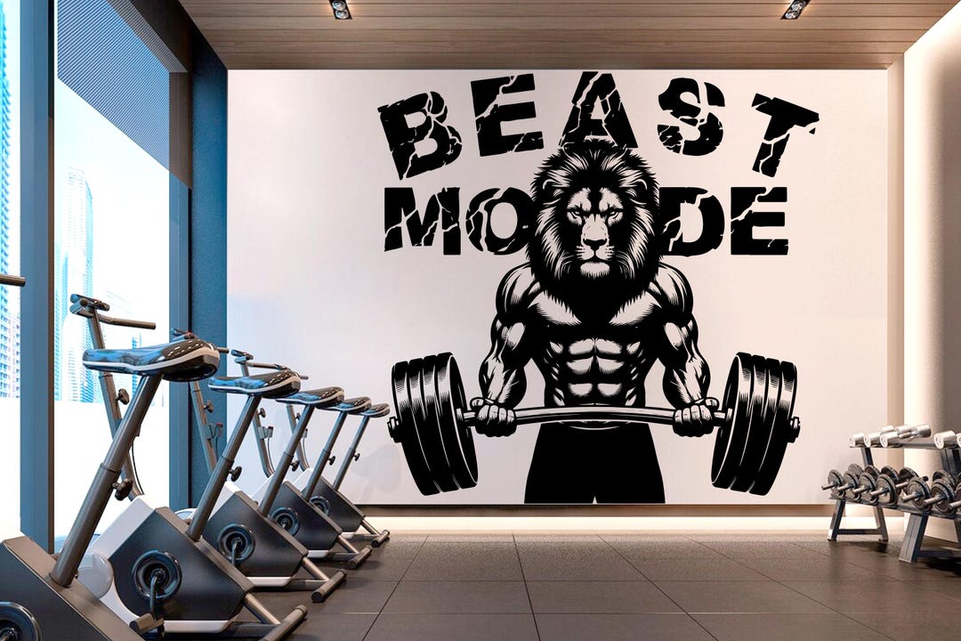 Lion Beast Mode Gym Wall Decor Lion Fitness Wall Art Gym Wall Decals ...