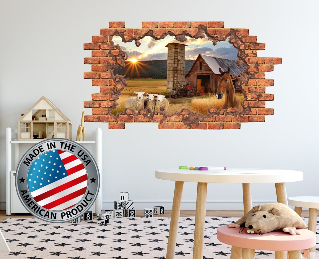 Farm Animals Wall Decal Kids, 3D Effect Wall Decal, Large Wall Mural ...