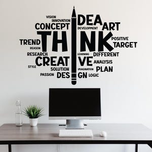 Think Word Cloud Wall Decal - Office Decor, Creative Art, Inspirational ...