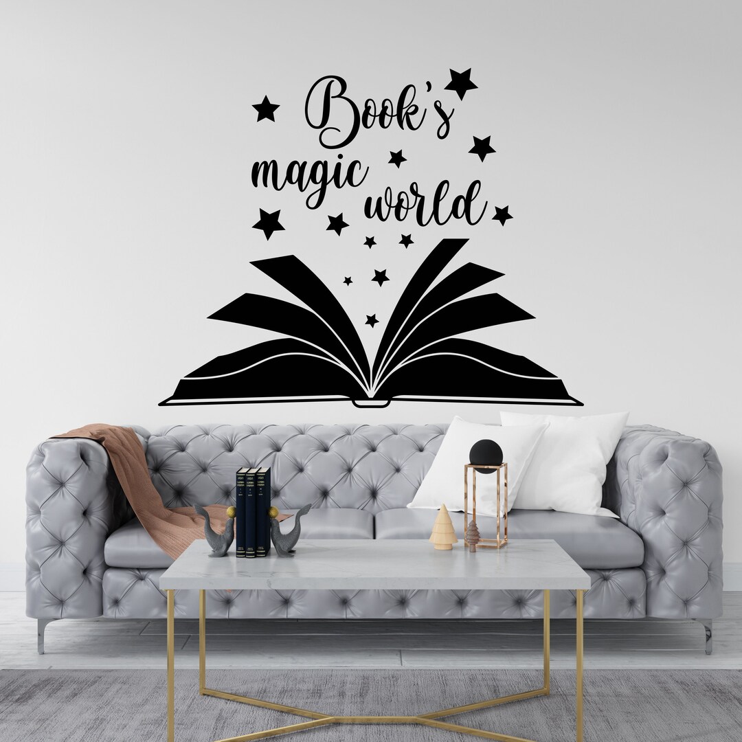 Book Magic World Vinyl Wall Art Decals, Book Shelves Decor, Library ...