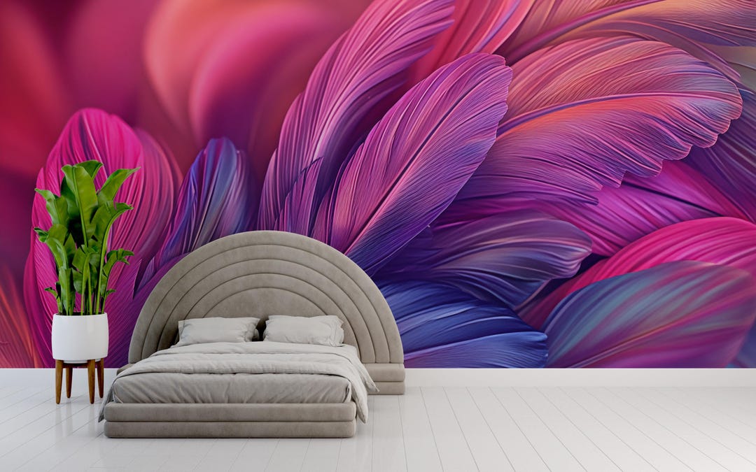 3D Feather Texture Wall Mural - Vibrant Modern Wall Art - Stylish Home ...