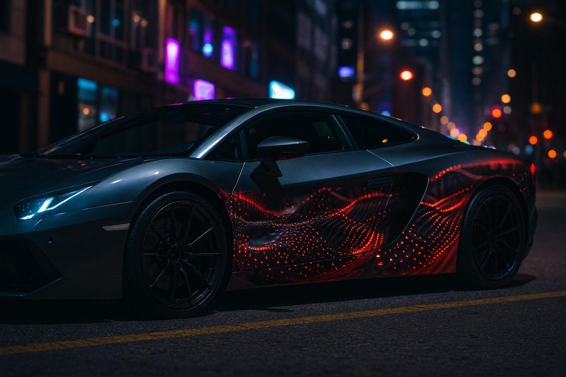 Red Energy Wave Car Wrap, Futuristic Hypercar Vinyl Graphics, Black and ...