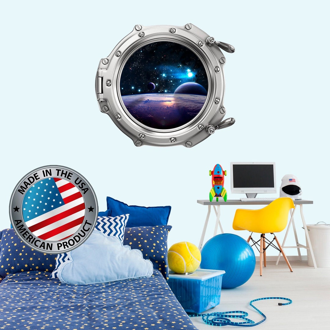 3D Porhole Wall Decal. Space Wall Mural Kids Room. Satellite Porthole ...