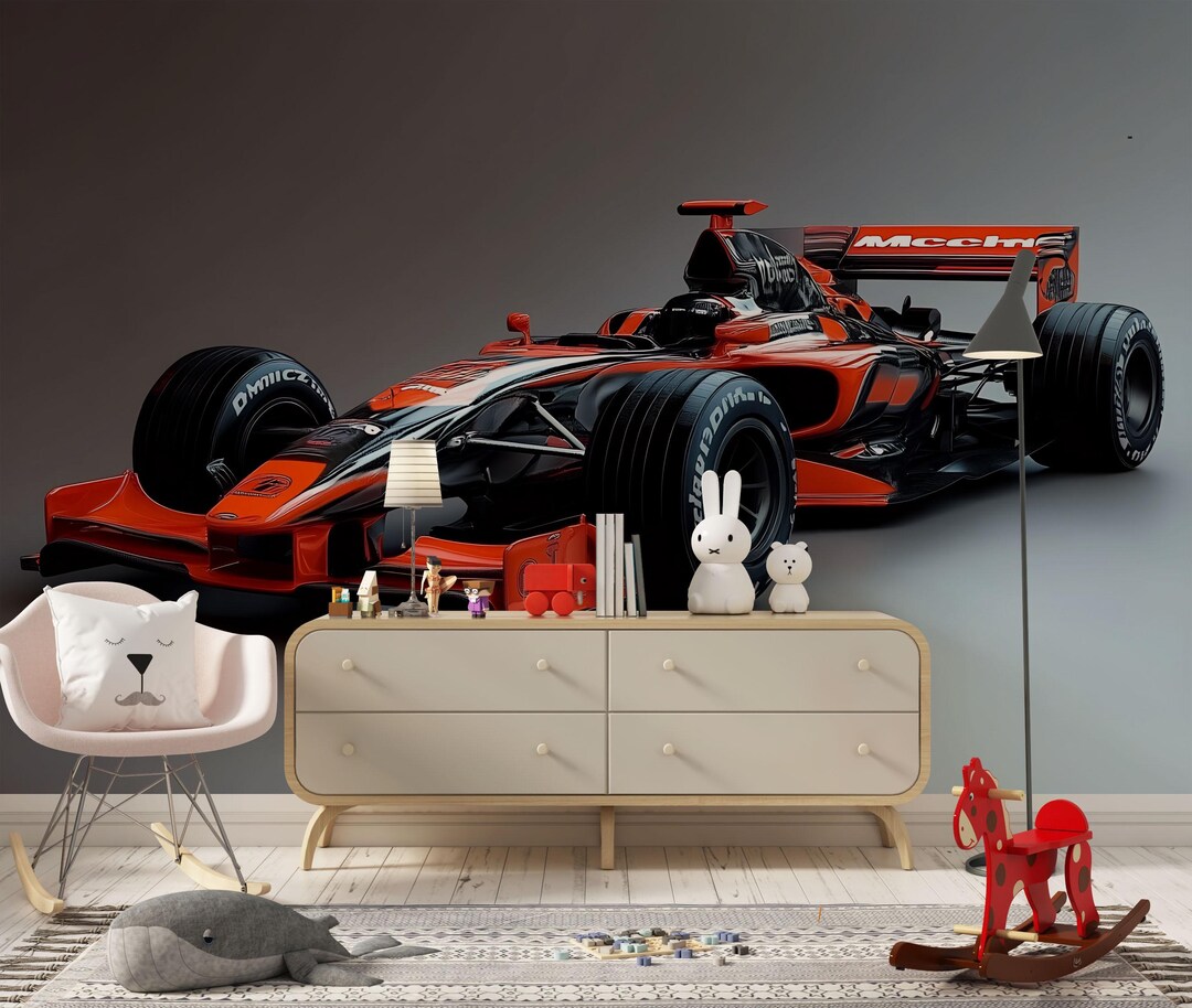 Formula 1 Racing Car 3D Wallpaper Mural – Modern Bold Wall Decor for ...