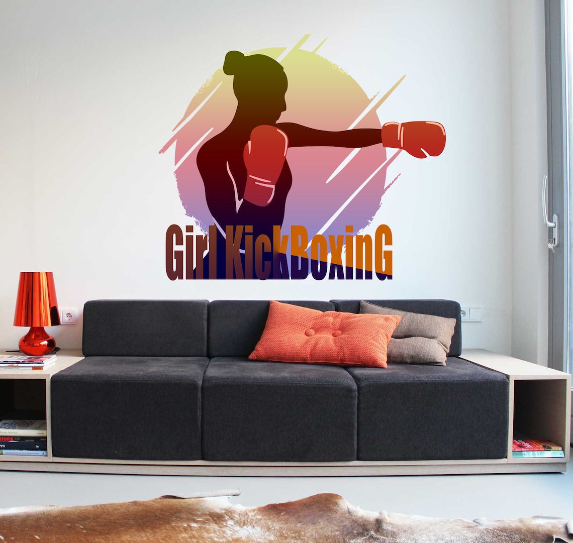 Girl Kickboxing Sticker, Boxing Decal, MMA Wall Art, Fitness Home Decor ...